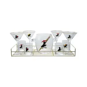STORIED HOME 11-piece Vintage Reproduction Glass Barware Set With Penguin Decal - Pink