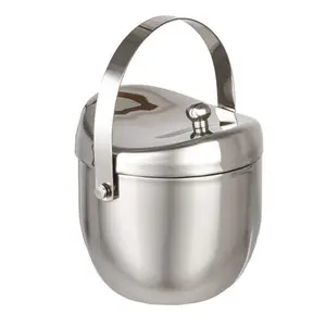 STORIED HOME 1-quart Stainless Steel Double-wall Ice Bucket With Handle And Curved Lid - Silver