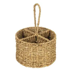 STORIED HOME Round Seagrass Multi-section Caddy - Natural