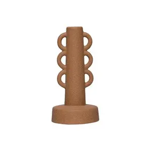STORIED HOME Stoneware Taper Holder With Handles - Brown