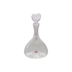 STORIED HOME 1.5 Quart Glass Decanter With Pink Heart Shaped Stopper - Clear