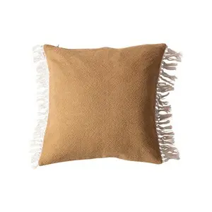STORIED HOME Soft Cotton Pillow With Fringe - Natural