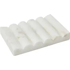 STORIED HOME Contemporary Carved Marble Soap Dish For Bathrooms - White
