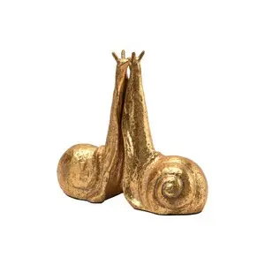 STORIED HOME Decorative Distressed Cast Metal Snail Bookends - Gold