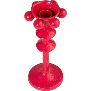 STORIED HOME Cast Metal Taper Holder With Orbs - Red