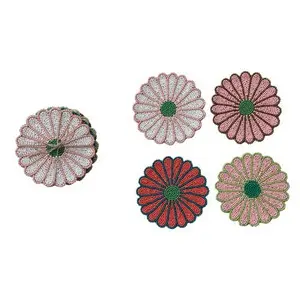 STORIED HOME 4-piece Beaded Glass Flower Shaped Coasters With Jute Tie - Pink