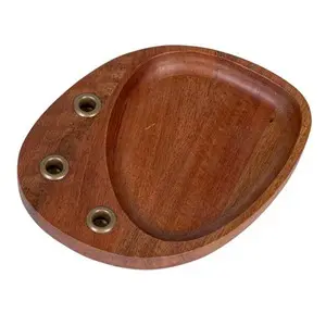 STORIED HOME Mango Wood And Metal Taper Holder With Tray - Natural