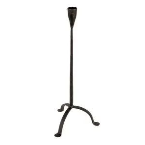 STORIED HOME 16"h Hand-forged Cast Metal Footed Taper Holder - Black