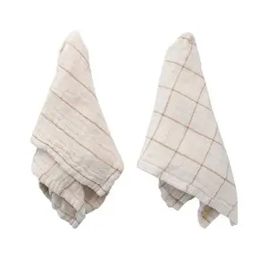 STORIED HOME Square Double Cotton Patterned Napkins, And Taupe - Cream