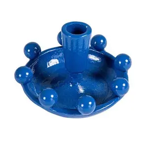 STORIED HOME Cast Metal Taper Holder With Orbs - Blue