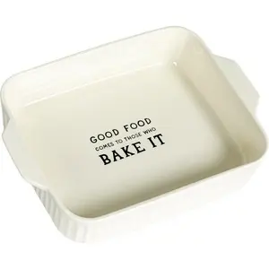 STORIED HOME Stoneware Baker With "good Food Comes To Those Who Bake It - White