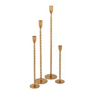 STORIED HOME 4-piece Hand-forged Cast Metal Taper Holders - Brass