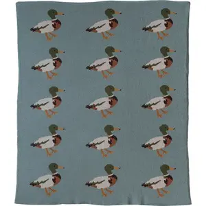 STORIED HOME Soft Cotton Knit Baby Blanket With Decorative Duck Print - Blue