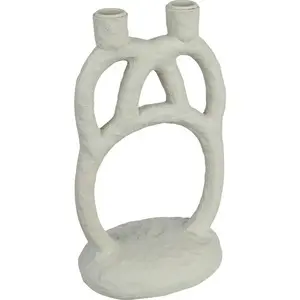 STORIED HOME Modern Sculptural Double Taper Candle Holder - Cream
