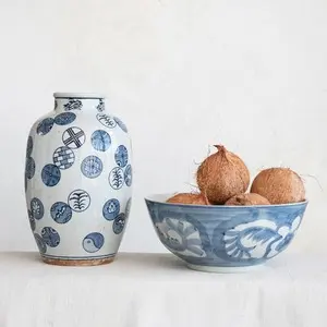 STORIED HOME Hand Painted Stoneware Bowl With Floral Design