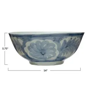 STORIED HOME Hand Painted Stoneware Bowl With Floral Design