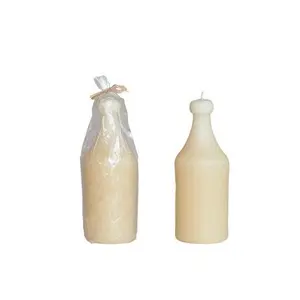 STORIED HOME Unscented Embossed Bottle Shaped Candle - Cream