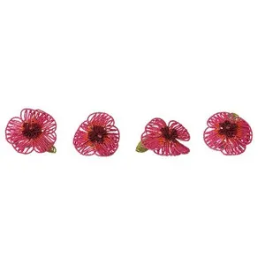 STORIED HOME 4-piece Round Handmade Glass Beaded Flower Napkin Rings - Pink