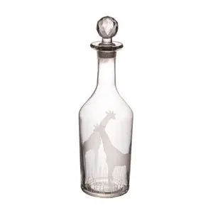 STORIED HOME 20-ounce Etched Glass Decanter With Giraffes And Glass Stopper - Clear