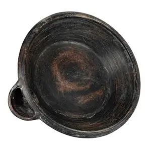 STORIED HOME Large Decorative Vintage Clay Bowl With Handle For Storage - Black