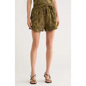 Ulla Johnson Rowan Tie Waist Shorts - Olive Flora