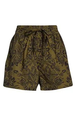 Ulla Johnson Rowan Tie Waist Shorts - Olive Flora