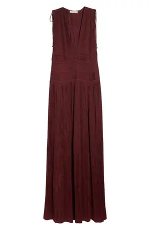 Ulla Johnson Tasneem Plissé Plunge Neck Gown - Claret