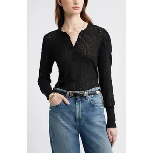 Treasure & Bond Pointelle Henley Sweater - Black