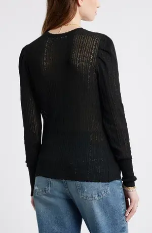 Treasure & Bond Pointelle Henley Sweater - Black