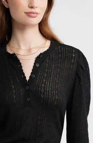 Treasure & Bond Pointelle Henley Sweater - Black
