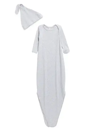 QUINCY MAE Rib Knotted Organic Cotton Blend Gown & Hat Set - Blue