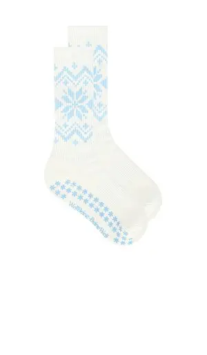 WELLBEING + BEINGWELL Fair Isle Grip Socks - Blanc White & Ice Blue
