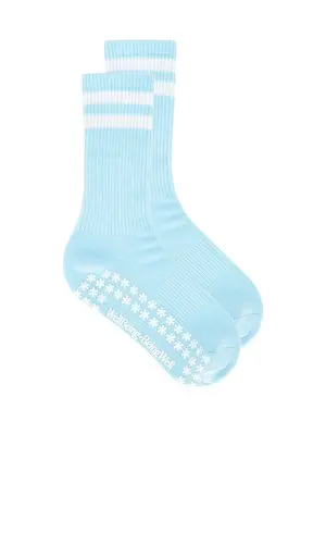 WELLBEING + BEINGWELL Striped Tube Grip Socks - Ice Blue & White