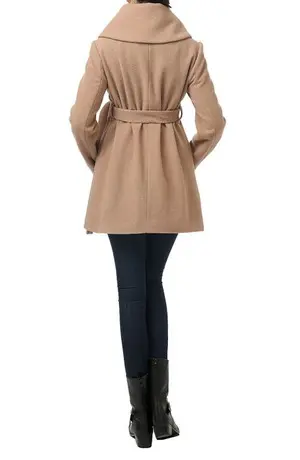 KIMI + KAI Mia High Collar Wool Blend Maternity Coat - Camel