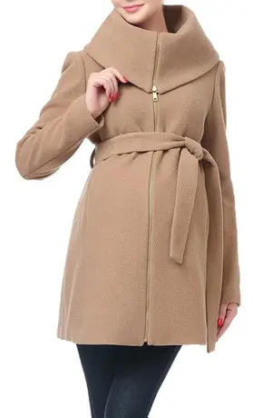 KIMI + KAI Mia High Collar Wool Blend Maternity Coat - Camel