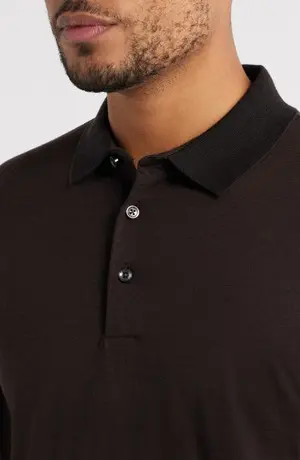 BOSS Pado Long Sleeve Wool Polo - Dark Brown
