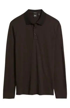 BOSS Pado Long Sleeve Wool Polo - Dark Brown
