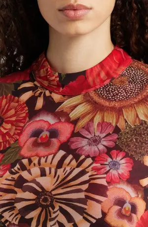 Farm Rio Floral Mesh Mini Dress