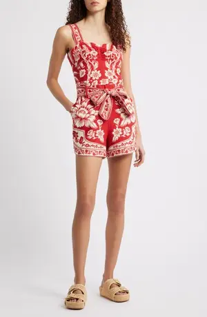 Farm Rio Guanacaste Gathering Print Romper - Red