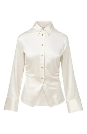 Veronica Beard Shiona Ruched Silk-blend Shirt - Dove