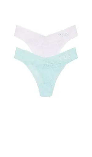 Hanky Panky I Do & Mrs Box Set Original Rise Thongs In Baby Blue - White & Celeste