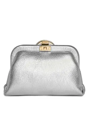 AIMEE Mini Full Circle Leather Crossbody Clutch - Metallic Silver