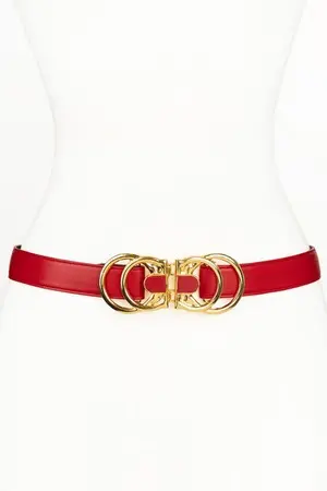 RAINA BELTS Leather Belt With Golden Loop Buckle - Red