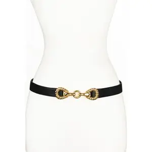 RAINA BELTS Rider Circle Buckle Leather Belt - Black