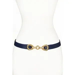 RAINA BELTS Rider Circle Buckle Leather Belt Navy
