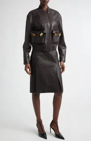 FERRAGAMO Hug Buckle Leather Bomber Jacket