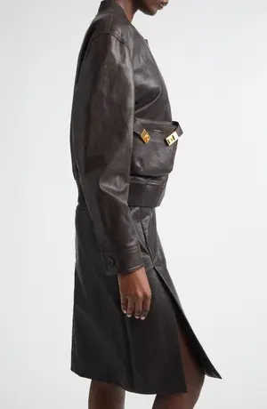 FERRAGAMO Hug Buckle Leather Bomber Jacket