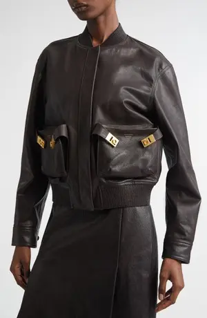 FERRAGAMO Hug Buckle Leather Bomber Jacket