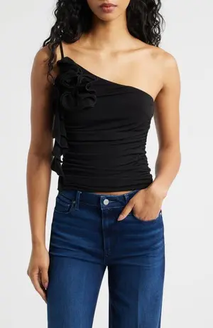 One Shoulder Ruffle Tops
