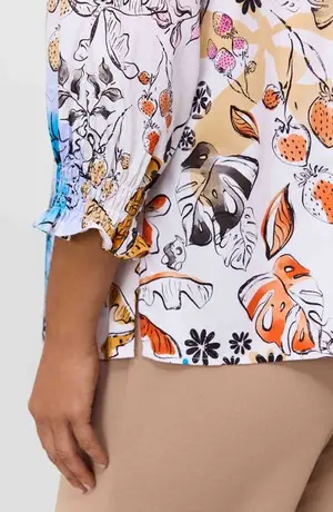 Foxcroft Alicia Floral Cotton Popover Top - Orange Multi
